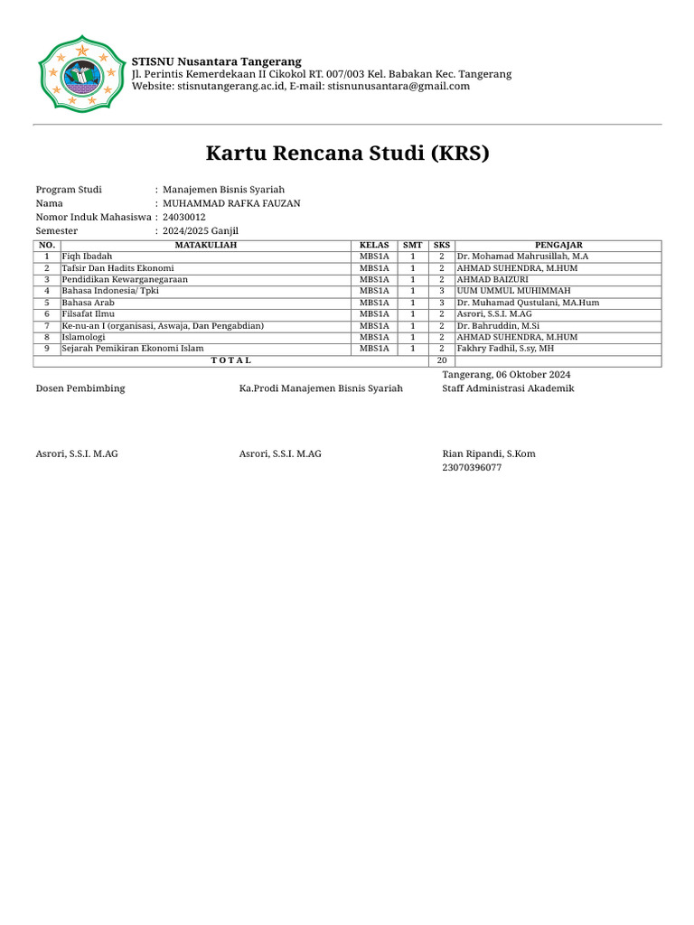 Rencana Studi Mahasiswa | PDF