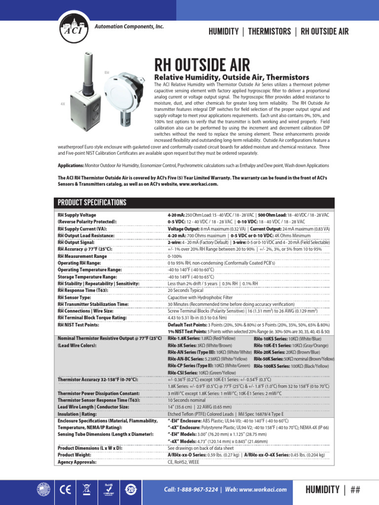 RH Thermistor Outdoor Sensors | PDF | Electrical Resistance And Conductance | Capacitor