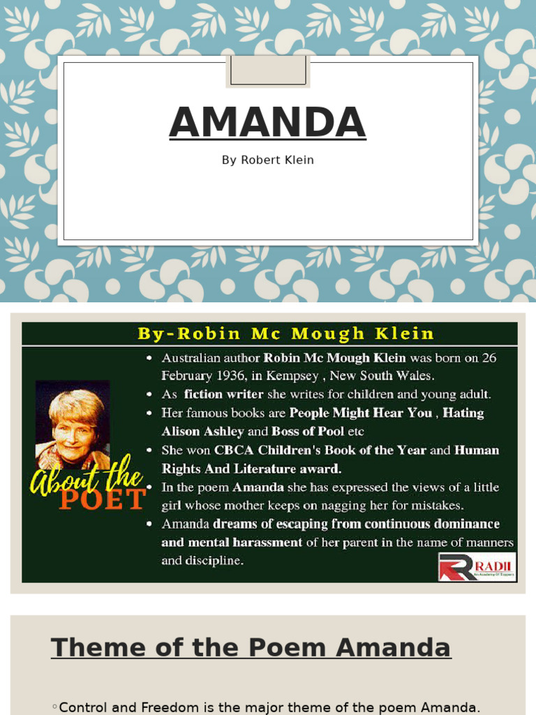 Amanda: A Poem by Robin Klein | PDF | Poetry | Rapunzel