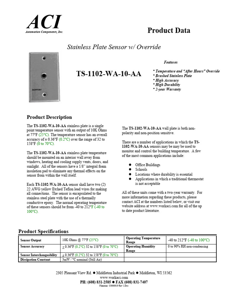 C0000019 Rev 1 | PDF | Sensor | Physical Sciences