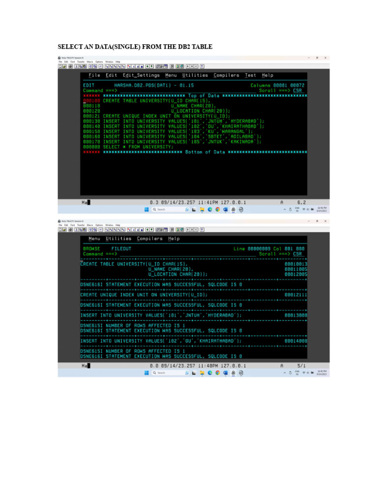 Select & Cursor Program of DB2 File | PDF | Teaching Methods & Materials | Computers
