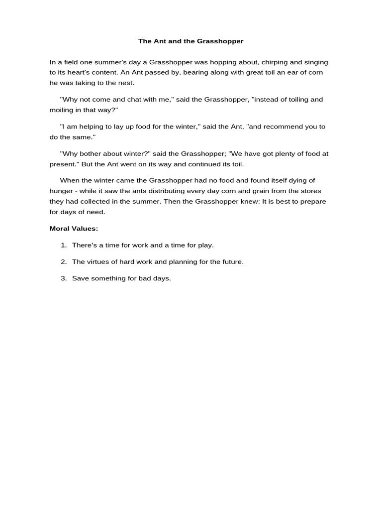 The Ant and The Grasshopper | PDF