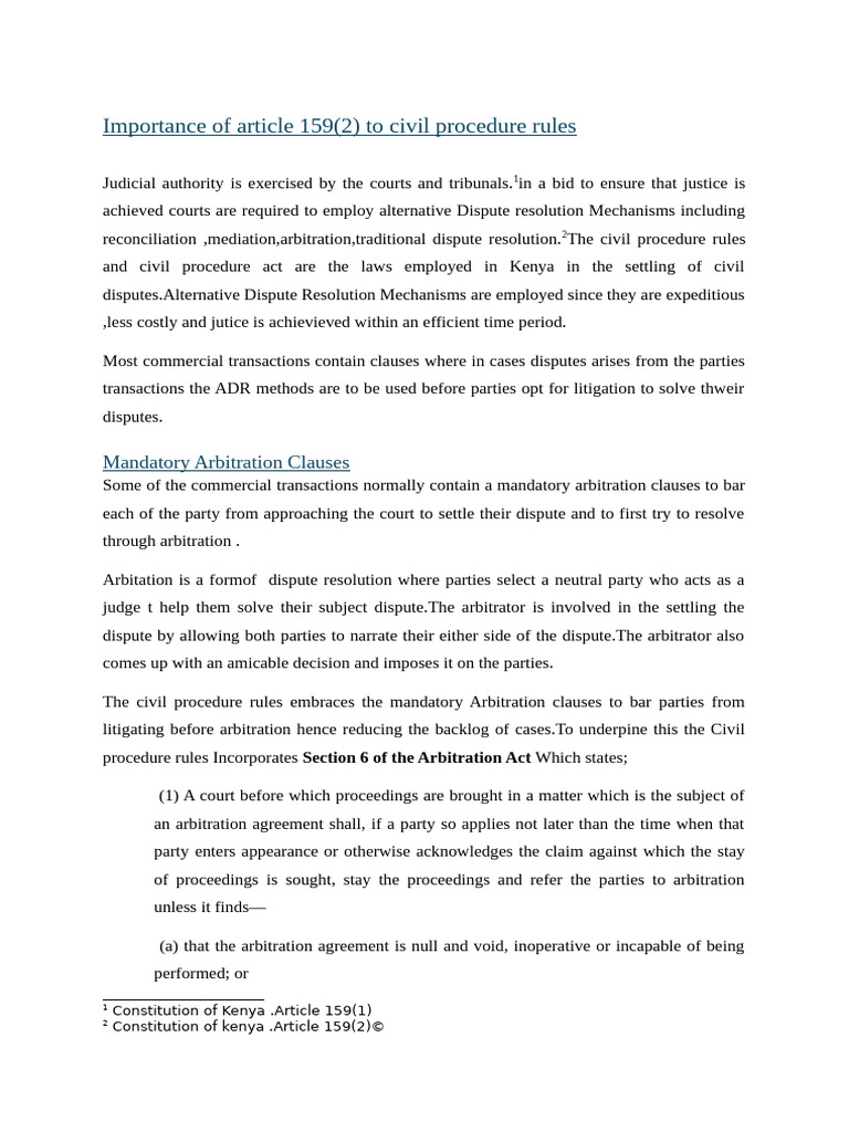 ARTICLE 159 C0K | PDF | Arbitration | Alternative Dispute Resolution