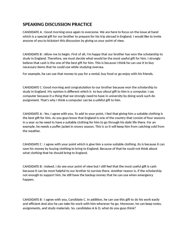 Speaking Discussion Practice | PDF