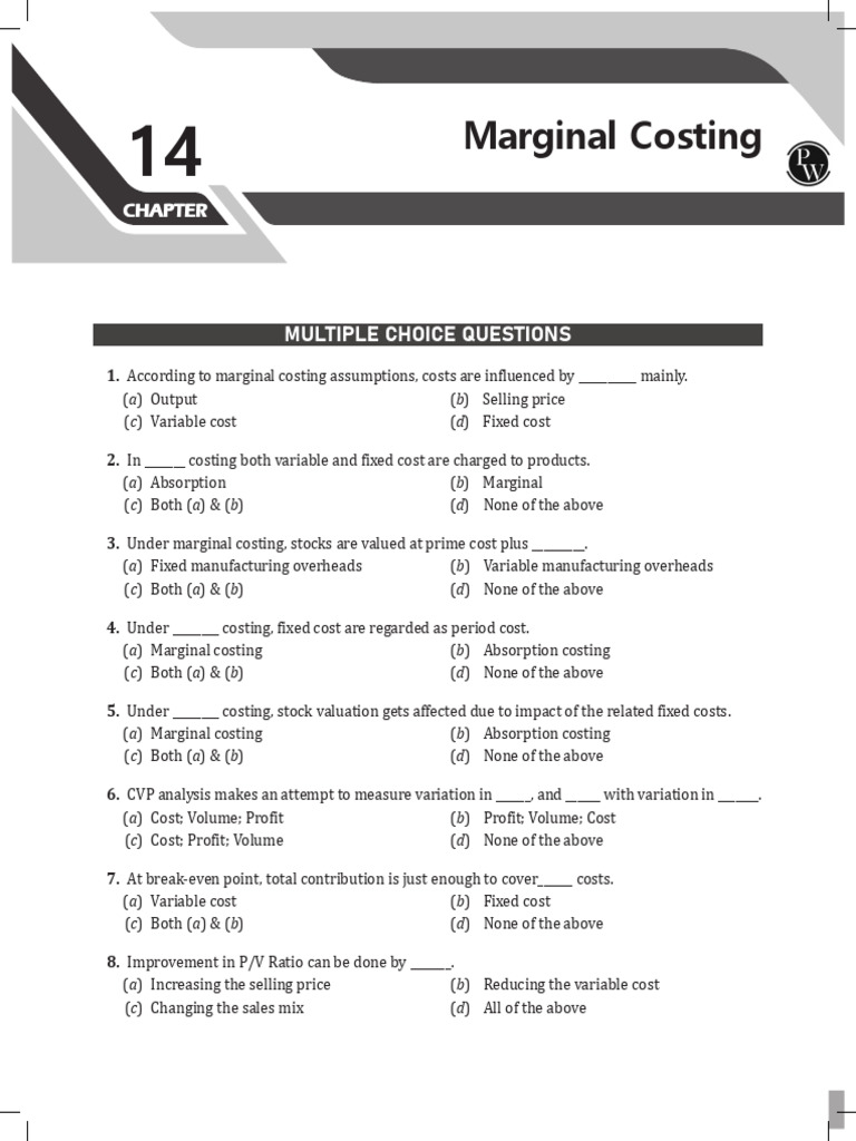MCQ's - Marginal Costing | PDF | Cost Accounting | Business