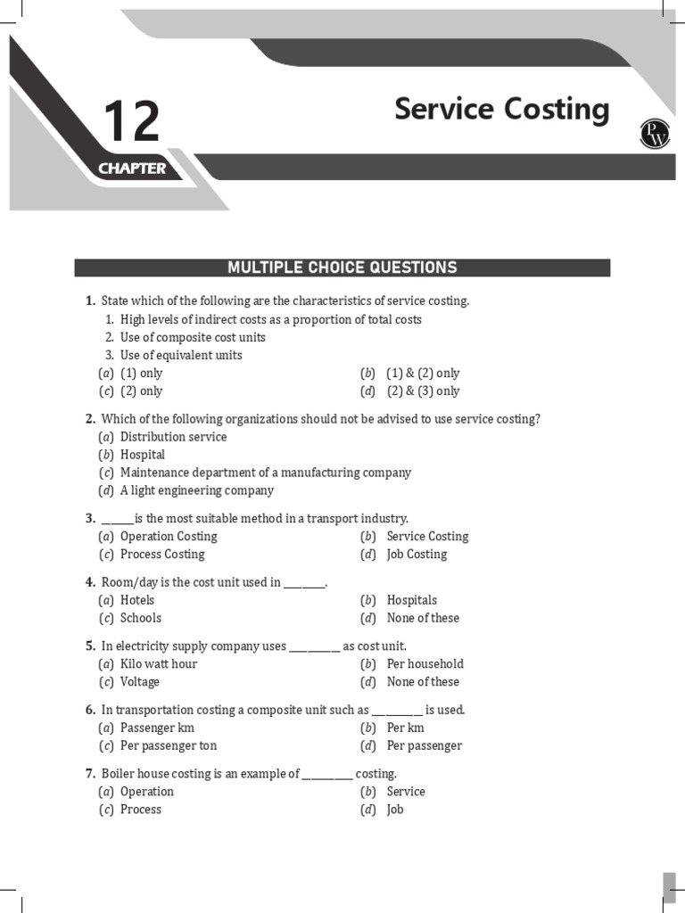 MCQ's _ Service Costing | PDF | Bus | Transport