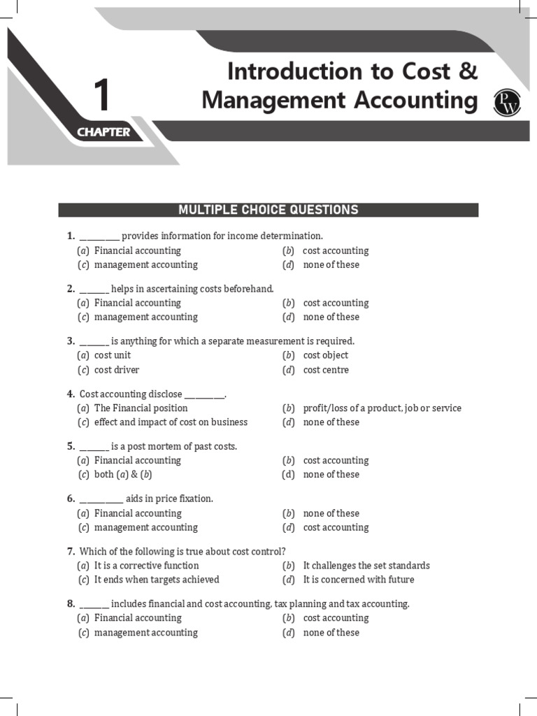 MCQ's - Introduction To Cost & Management Accounting | PDF | Cost Accounting | Management Accounting