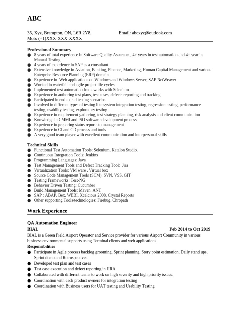 AutomationTesting Resume Template | PDF | Software Testing | Scrum ...