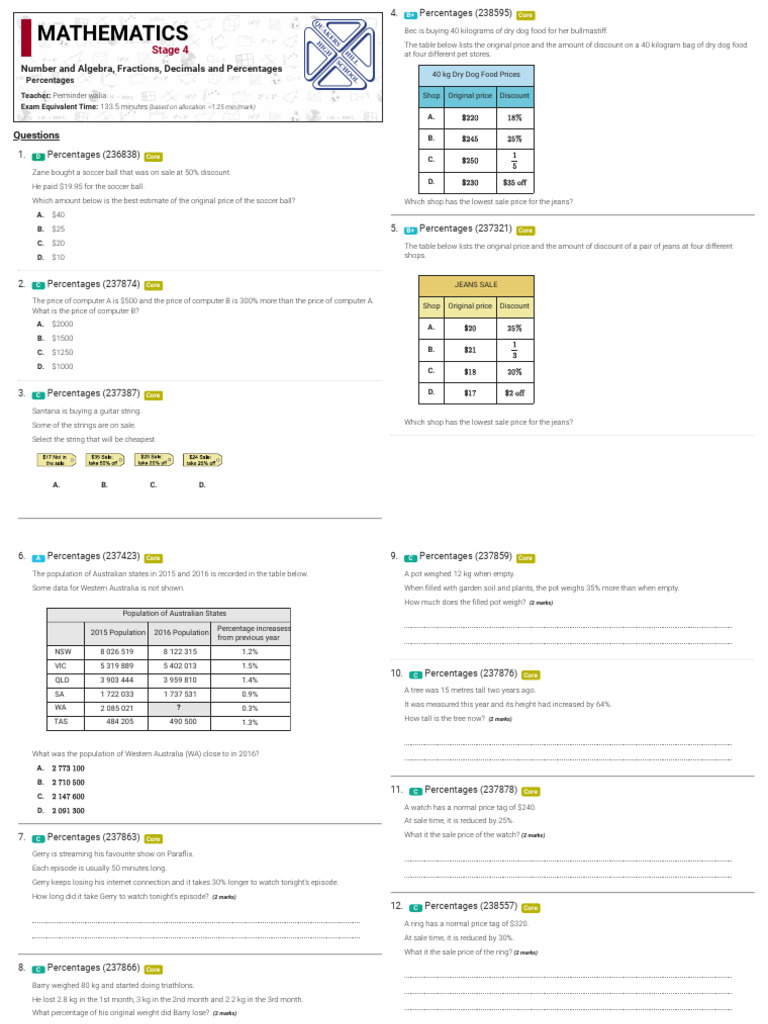 HW Yr 8 Financial Maths - Ques+Solutions | PDF | Cupcake | Prices
