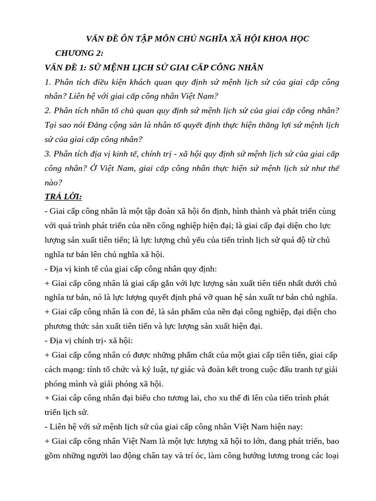 Nội dung ôn tập môn CNXH | PDF