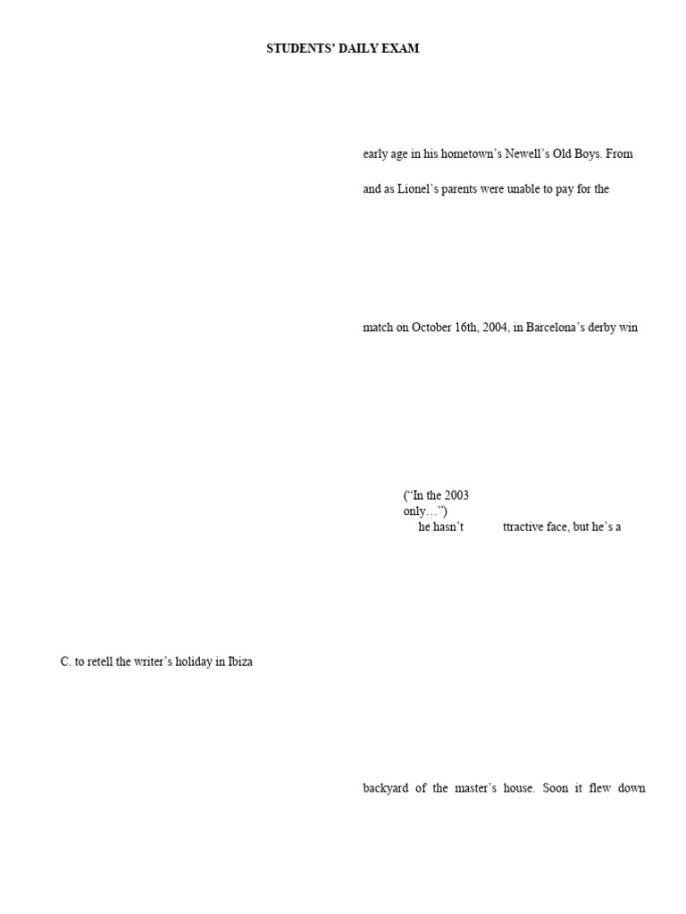 Students' Exam Narrative Recount Simple Past | PDF | Lionel Messi Students' Exam Narrative Recount Simple Past | PDF | Lionel Messi