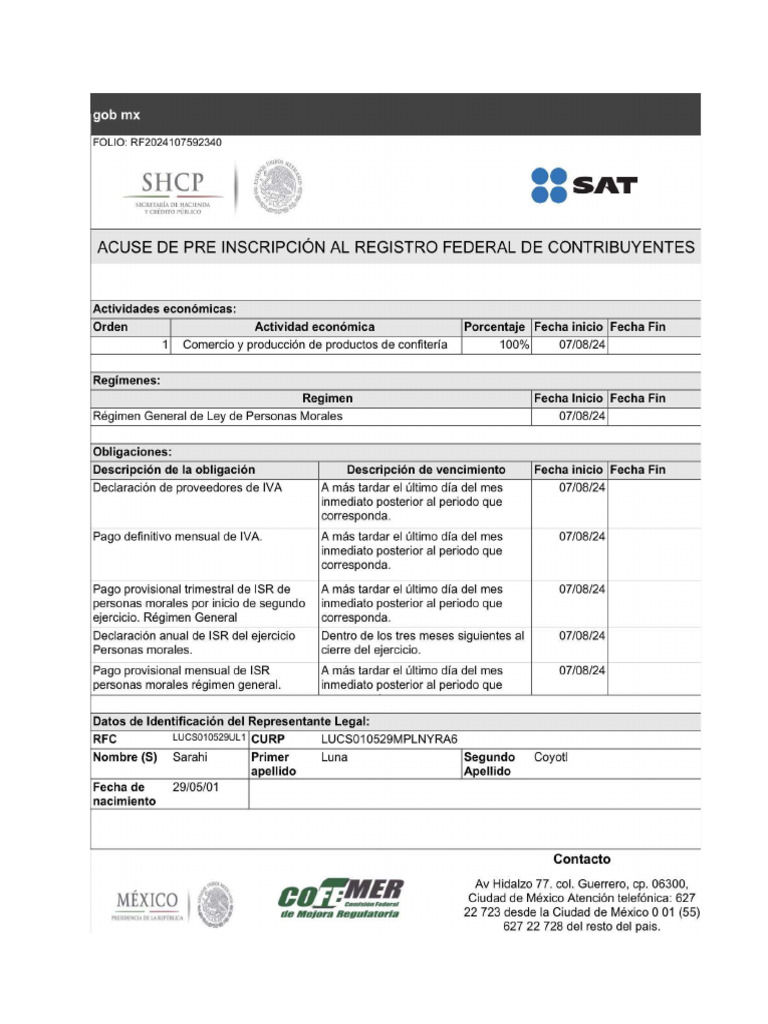 Acuse de Inscripción Al SAT | PDF