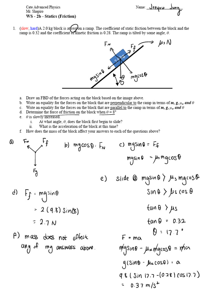 WS - 2b - Statics (Friction) | PDF | Friction | Force