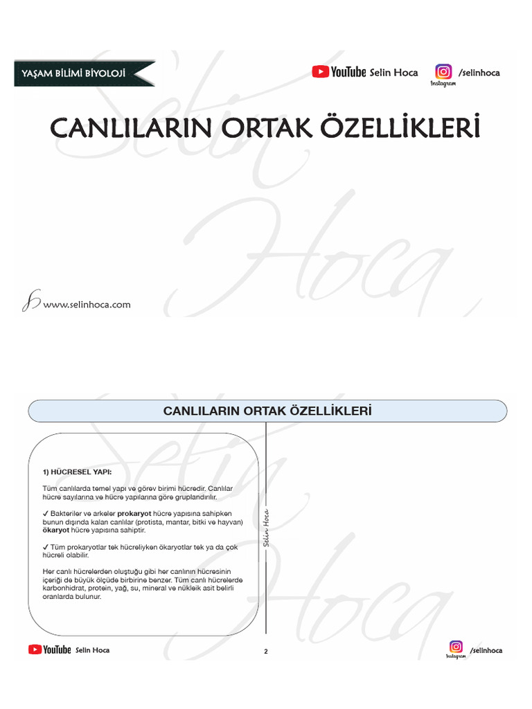 1 Canlıların Ortak Özellikleri | PDF