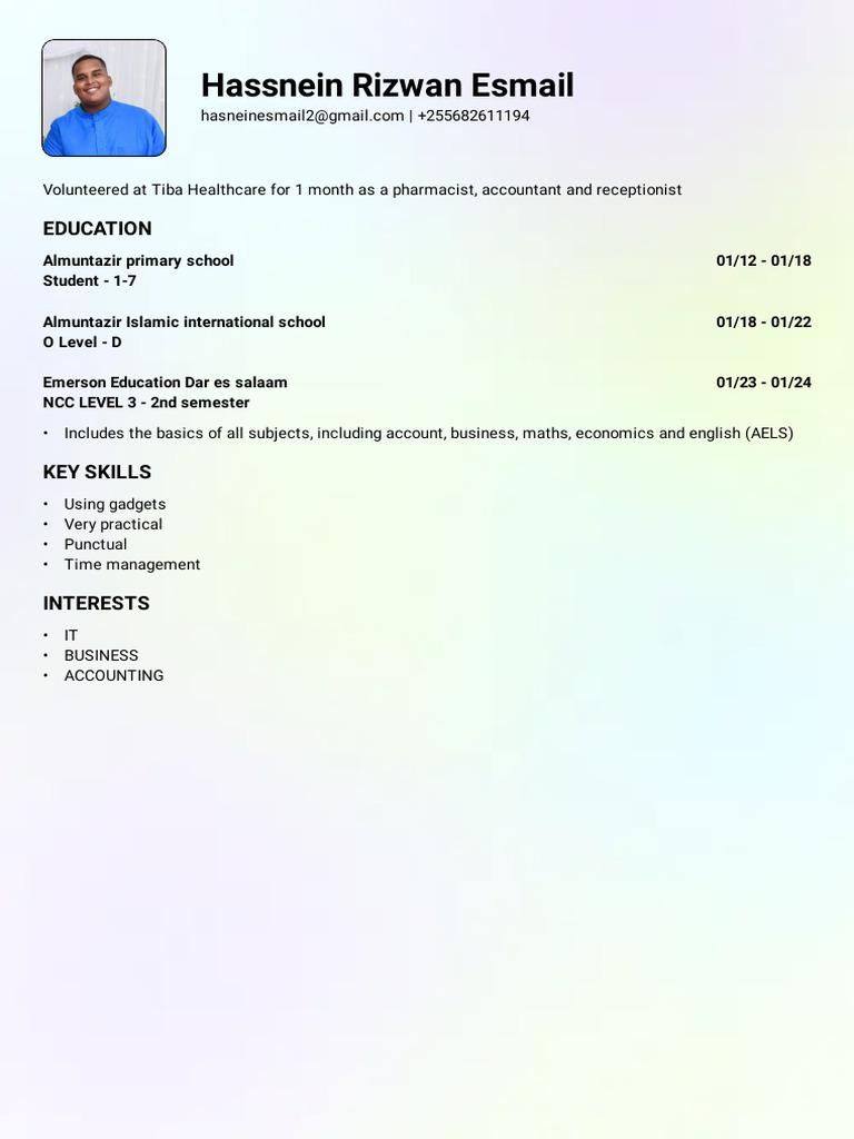 Hassnein Rizwan Esmail: Education | PDF