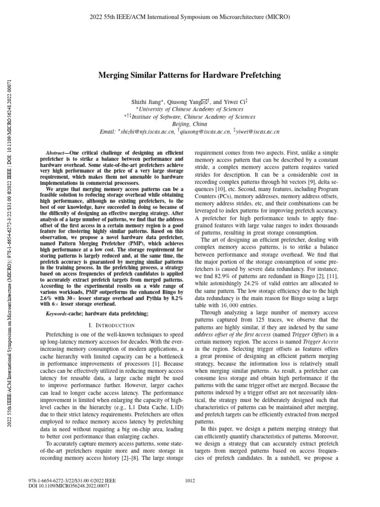 Merging Similar Patterns For Hardware Prefetching | PDF | Cpu Cache | Computing
