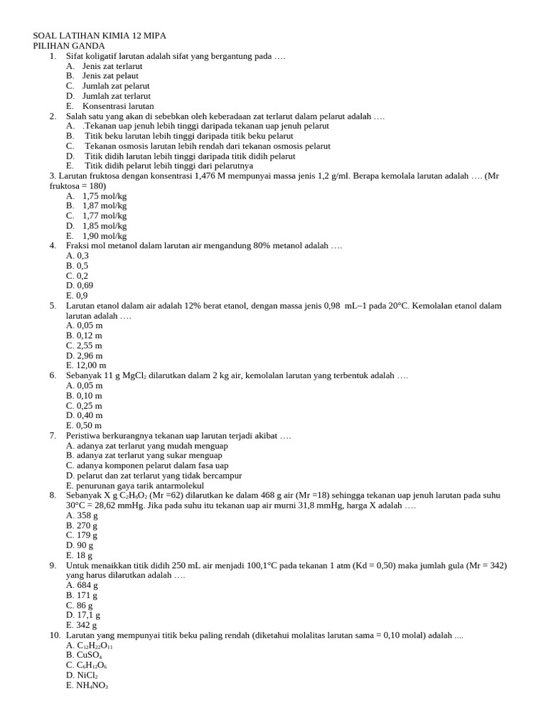 Latihan Soal Kimia 12 | PDF | Metode & Bahan Ajar | Teknologi & Rekayasa