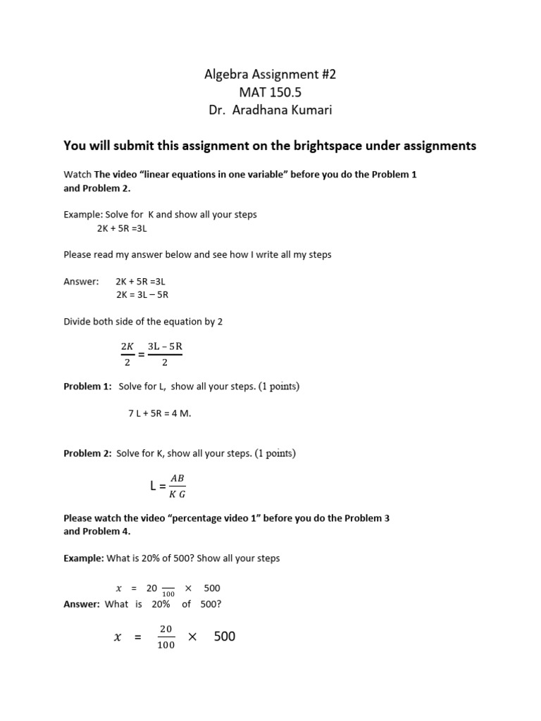 Algebra Assignment 2 | PDF | Algebra | Equations