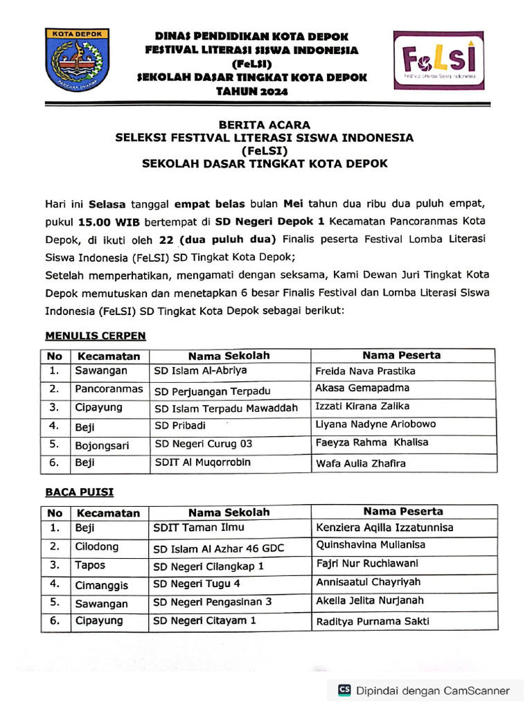 6 BESAR LOMBA FeLSI TINGKAT KOTA DEPOK | PDF