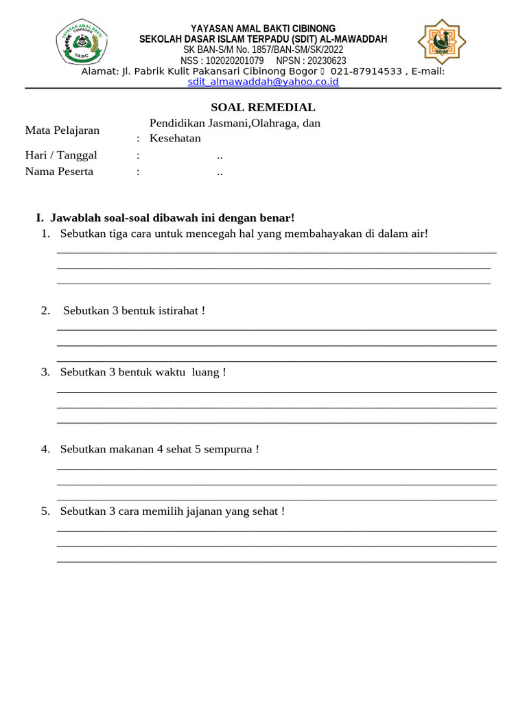 Remed Pjok - Kelas 3 | PDF | Gaya Hidup