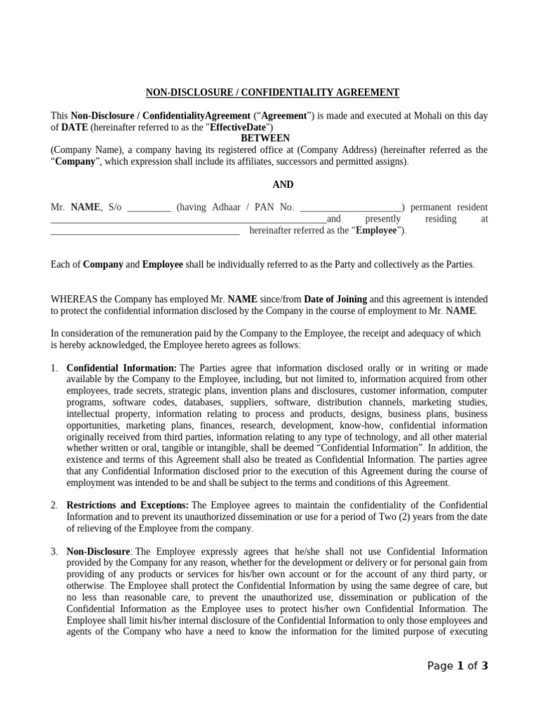 NDA - Full Time Employee | PDF | Non Disclosure Agreement | Common Law