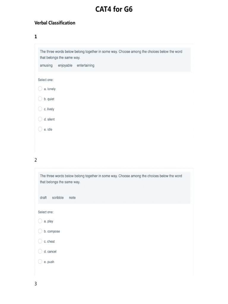 Do - CAT4 For G6-02-Verbal Classification | PDF