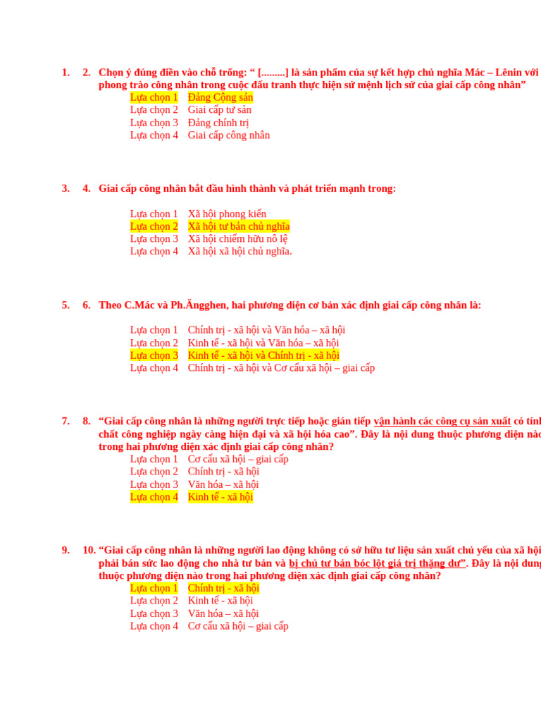 TRẮC NGHIỆM CHƯƠNG 2 CNXHKH | PDF