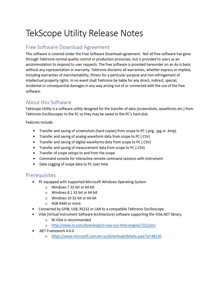 TekScope Utility 1.4.0.0 - Release Notes | PDF | Microsoft Windows ...