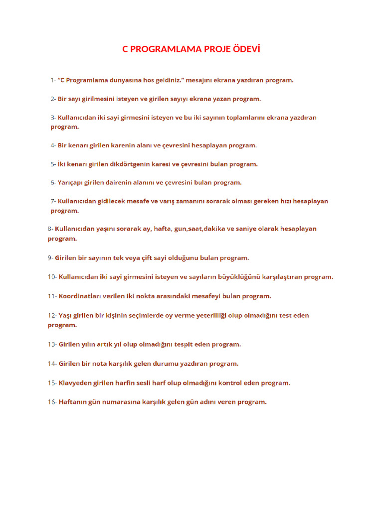 C Programlama Proje Ödevi̇ | PDF