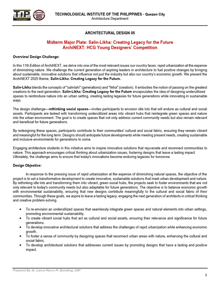 Arch'l Design 05 - Midterm Major Plate - Salin-Likha-1 | PDF | Sustainability