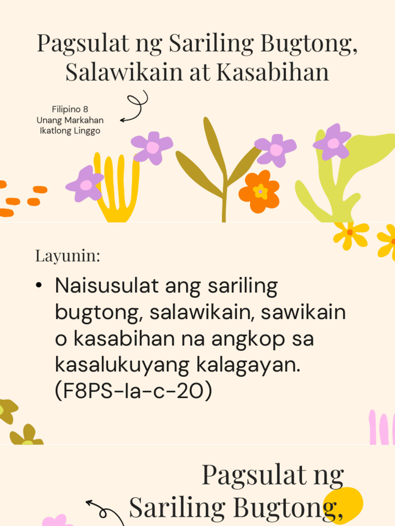 Pagsulat NG Sariling Bugtong, Salawikain at Kasabihan | PDF