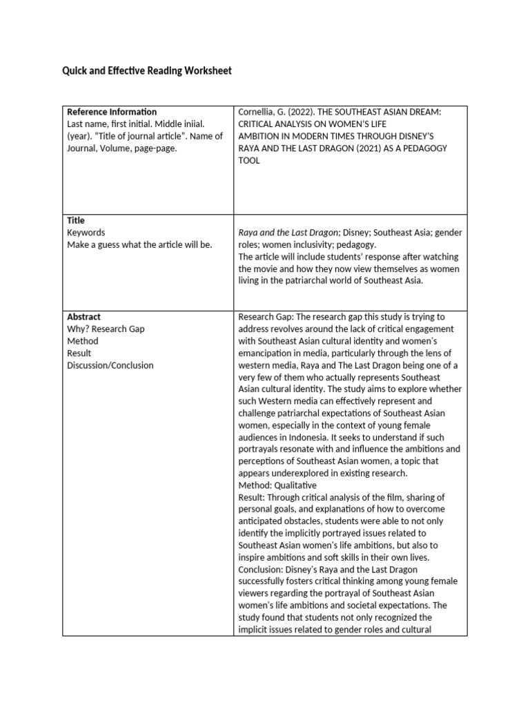 Quick and Effective Reading Worksheet | PDF | Critical Thinking