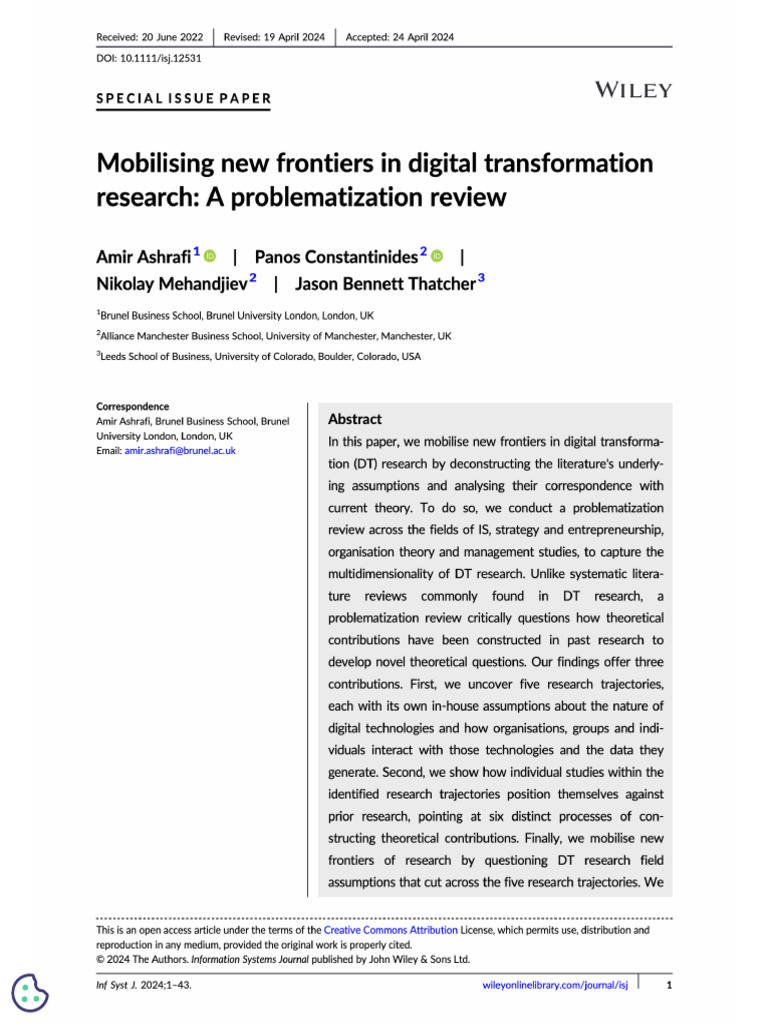 New Frontiers in Digital Transformation Research | PDF