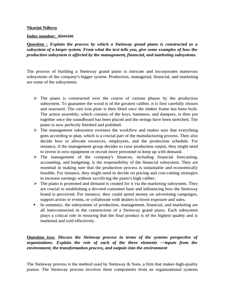 Steinway Case | PDF | Piano | Operations Management