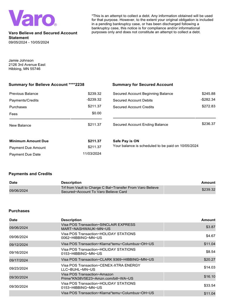 Varo Believe Account and Card Summary | PDF | Credit Card | Visa Inc.