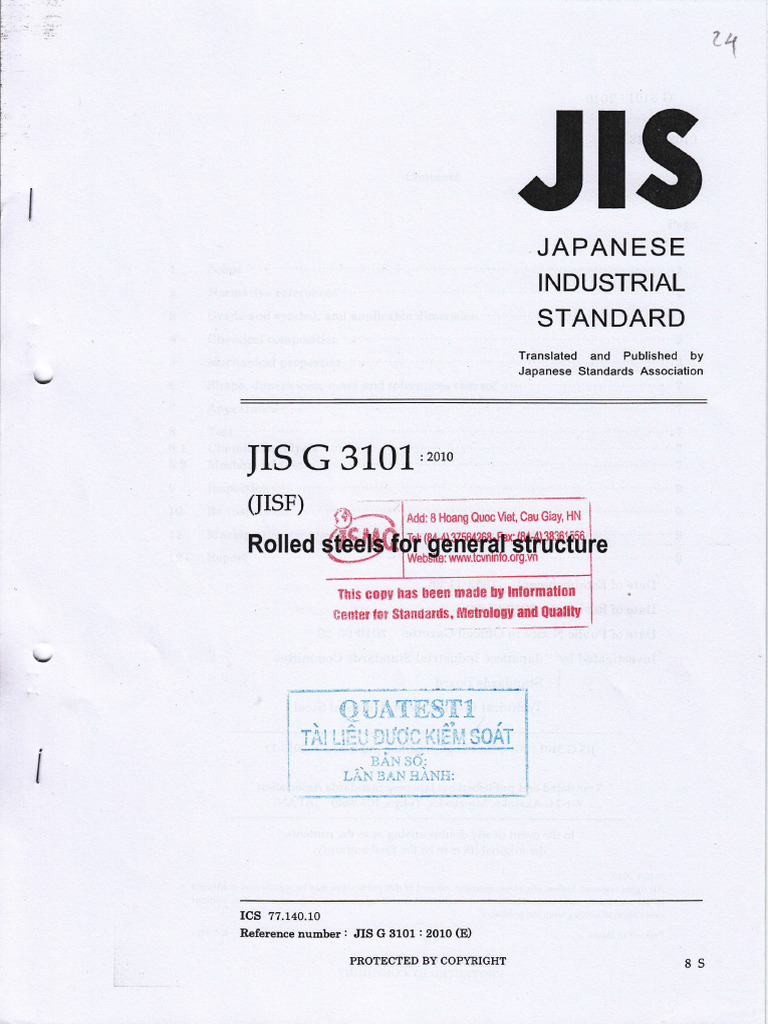 Jis G 3101-2010 (Jisf) | PDF | Rolling (Metalworking) | Steel