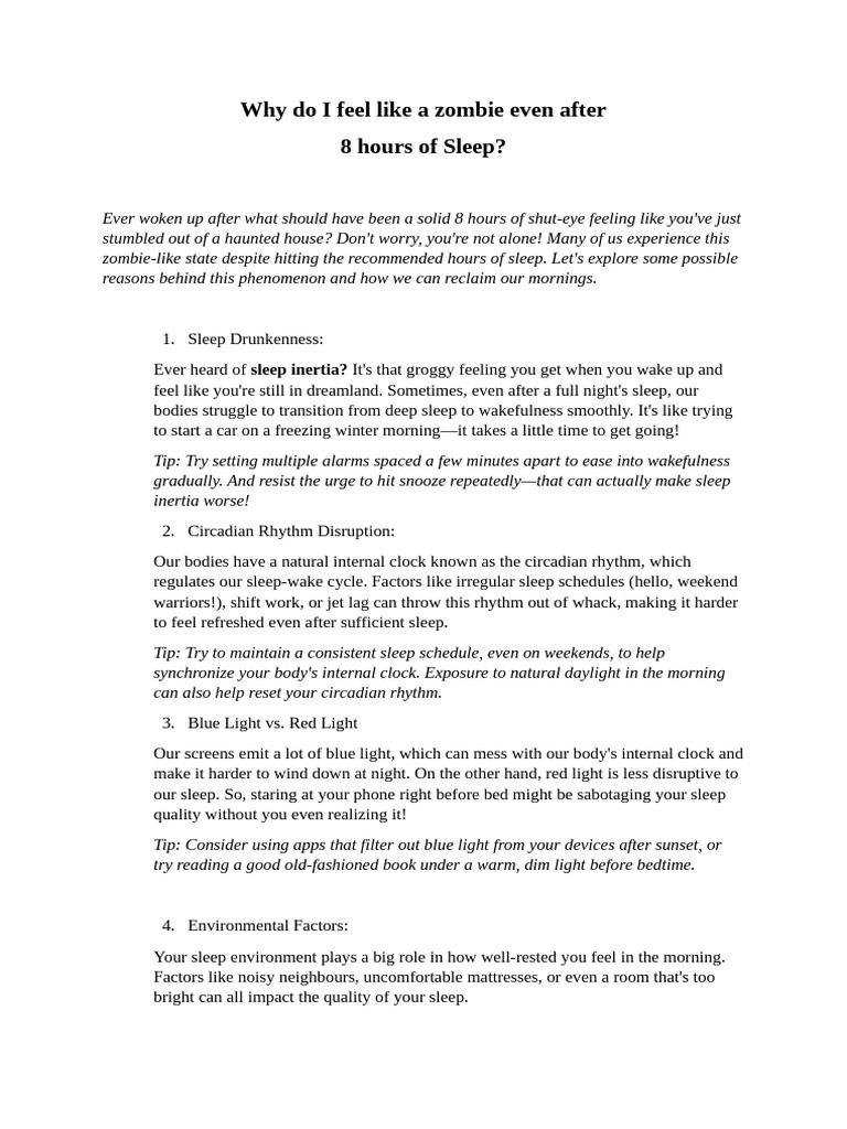 Why do I feel like a zombie even after | PDF | Sleep | Circadian Rhythm