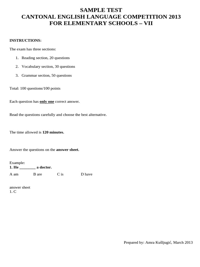 English Language Competition Test 2013 | PDF