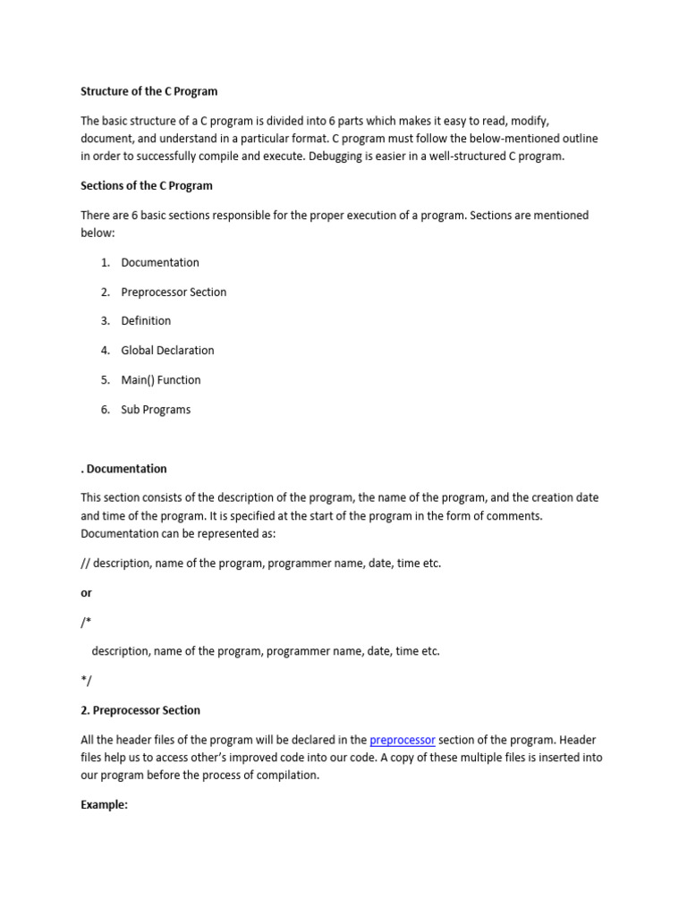 Structure of The C Program | PDF | Variable (Computer Science) | Computer Program