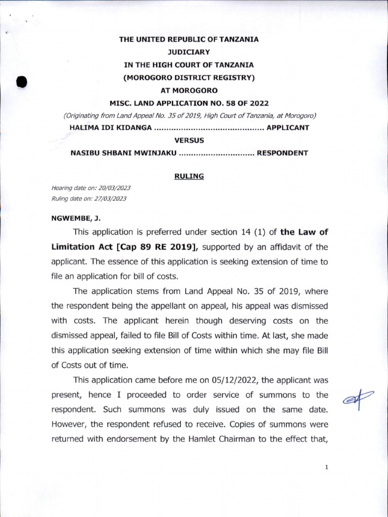 Tanzania High Court Land Application Ruling | PDF | Appeal | Summons