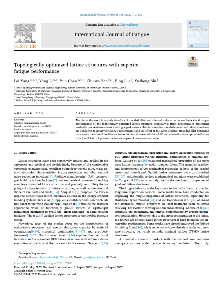 Topologically Optimized Lattice Structures With Superior Fatigue Performance | PDF | Deformation ...