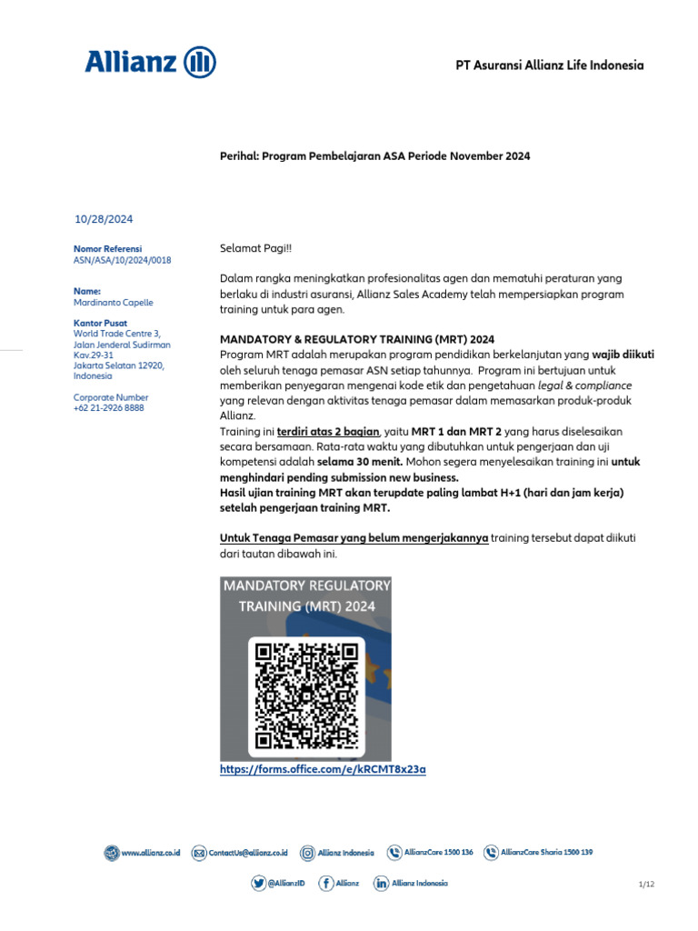 Program Training Allianz November 2024 | PDF