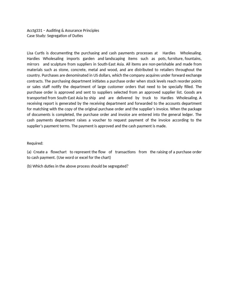 Segregation of Duties in Auditing Case Study | PDF