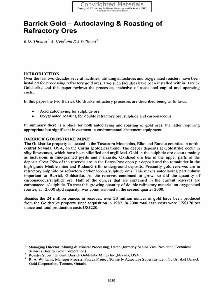 Barrick Gold: Autoclaving & Roasting | PDF | Chemical Compounds | Chemistry