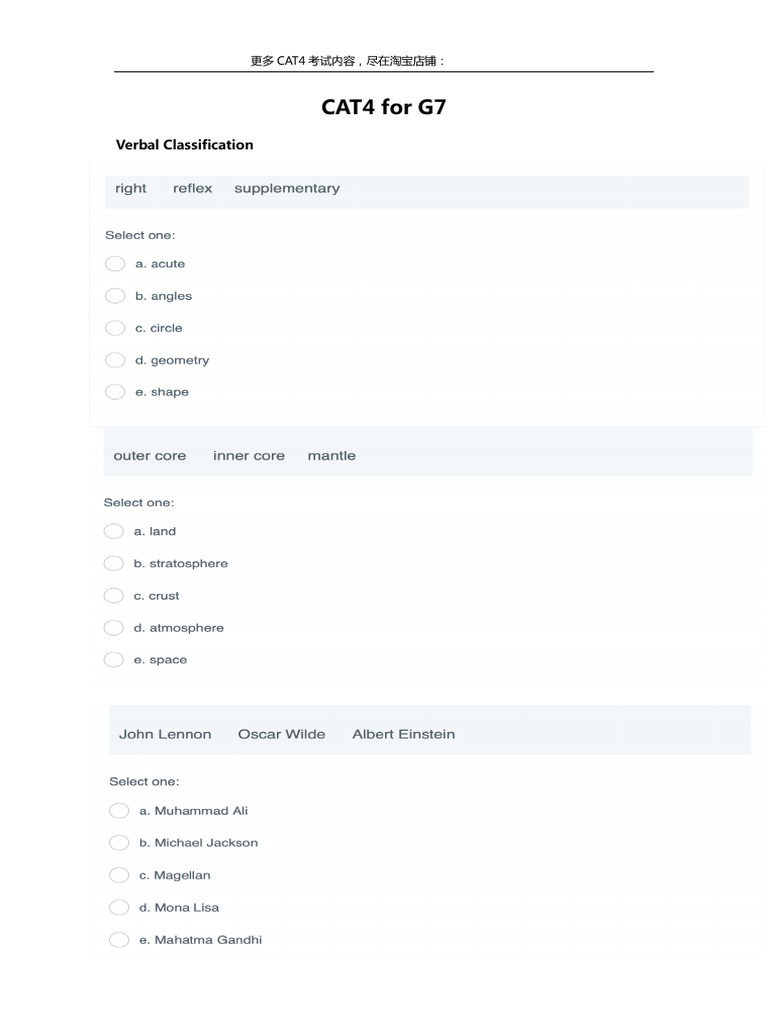CAT4 For G7-02-Verbal Classification 1 | PDF