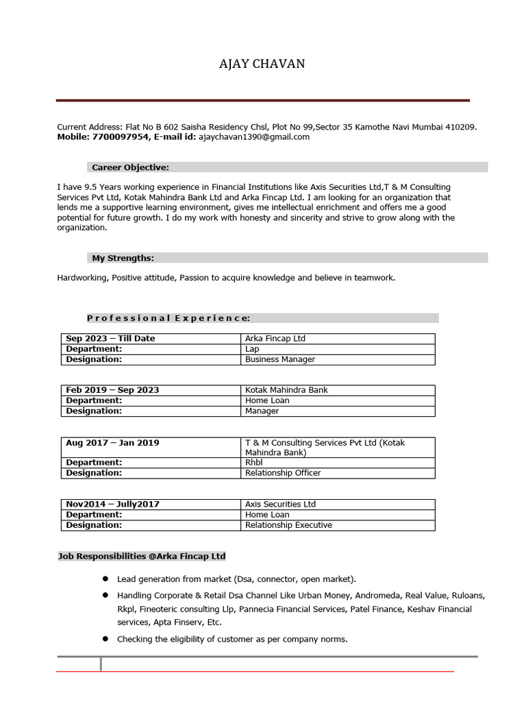 Ajay Chavan: Financial Sector Resume | PDF | Banking | Financial Services