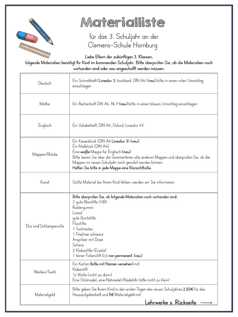 Materialliste Klasse 3b | PDF