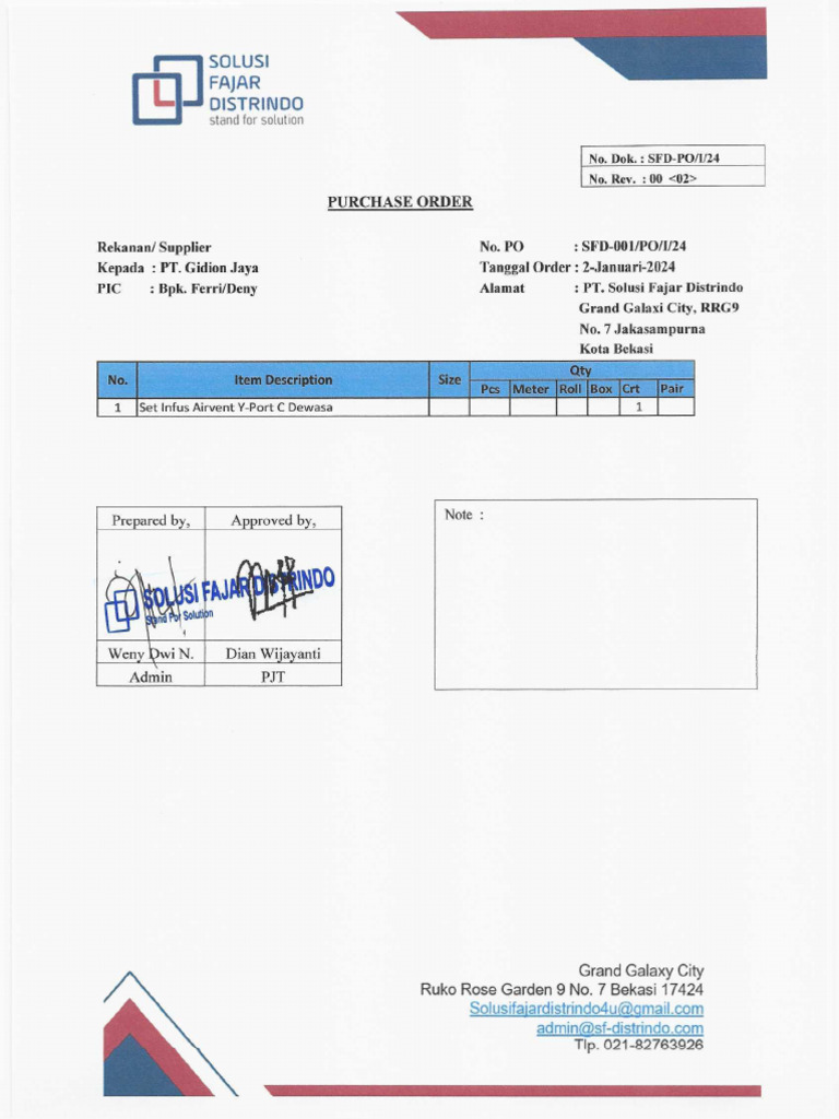 001 Purchase Order SFD - Pt. Gidion Jaya | PDF