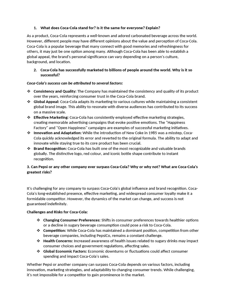 cocacola case study | PDF | Coca Cola | Brand