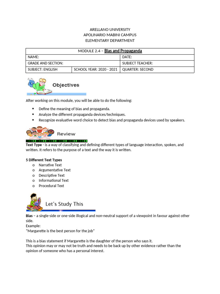 ENG6 CONCEPT NOTE 2.4 Bias and Propaganda | PDF | Propaganda | Bias